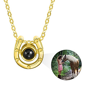 AILIN Custom Horseshoe Necklace For Women Brass/925 Sterling Silver Lucky Personalized Horse Photo Projection Necklace I Love You 100 Languages Memorial Horse Picture Pendant Birthday Chritmas Gifts