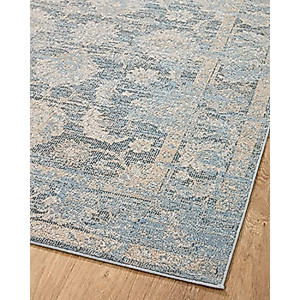 Loloi Odette Collection 5'-3" x 7'-9" Area Rug in Sky/Beige - Designer Long Runner Rug, Neutral Runner Rug for Hallways & Entryways, High-Traffic Area Rug
