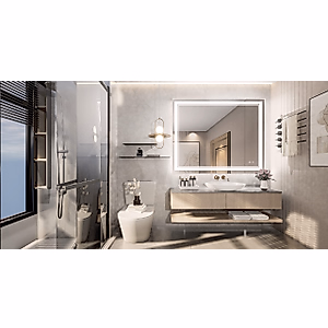 Keonjinn 40 x 32 Inch LED Mirror, Bathroom Mirror with Lights, Adjustable 3000K/4500K/6000K Lights, LED Vanity Mirror, Wall Mounted Anti-Fog Dimmer Front Lighted Makeup Mirrors(Horizontal/Vertical)