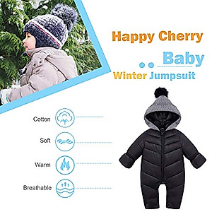 Happy Cherry Baby Boys Girls Snowsuit Hooded Down Jumpsuit Winter Warm Coat Infant Zipper One Piece Puffer Romper