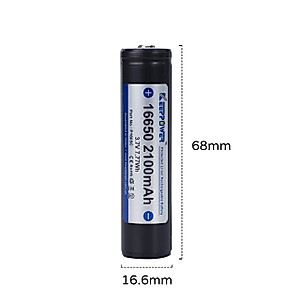 Keeppower 16650 Protected Li-ion Battery Rechargeable 3.7V 2100mAh 7.77Wh Replacement for CR123A Batteries (2 Pack)