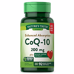 CoQ10 200 mg Softgels | 92 Count | Enhanced Absorption Supplement | with Black Pepper Extract | Non-GMO, Gluten Free Supplement | by Nature's Truth