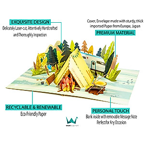 Camping Trip,3D Pop Up Greeting Card For All Occasions,Love, Birthday, Christmas, Congrats, Travel, Retirement, Mountain, Forest, Outdoor, Summer, Holiday,Hard Envelope,Handcrafted With Love