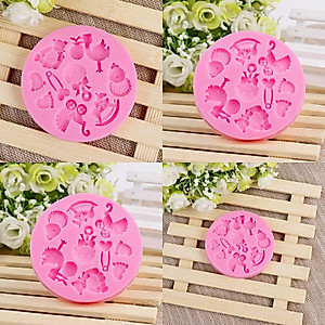 Rainmae 6Pcs Cute Baby Silicone Fondant Cake Mold Baby Birthday Party Kitchen Baking Mold Cake Decorating Moulds Modeling Tools Baby Shower Gender Reveal Party Gummy Sugar Chocolate Candy Cupcake Mold