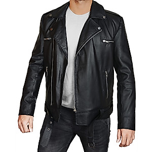 Prime-Fashion Men's Negan Walking S7 Black Brando Jeffrey Dean Morgan Motorcycle Slim Fit Genuine Leather Biker Jacket