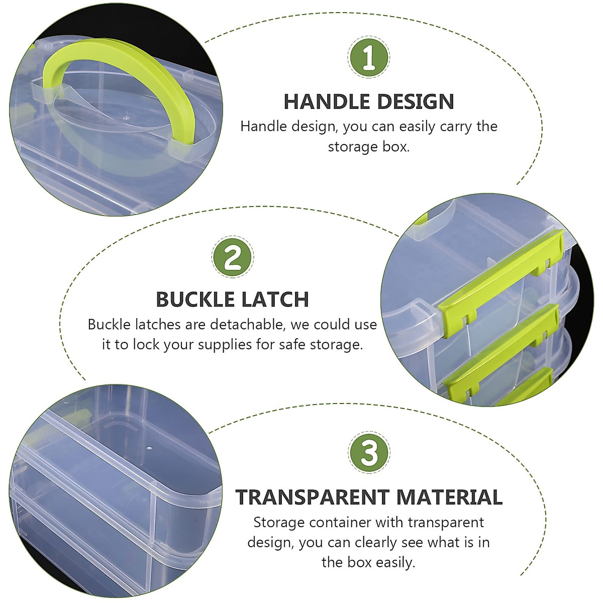 Zerodeko Tool Box 3-Tiers Storage Box, Stackable Carry Box Transparent Storage Bin Portable Storage Container Plastic Storage Case Art Supply Organizer for Organizing Sewing Suitcase