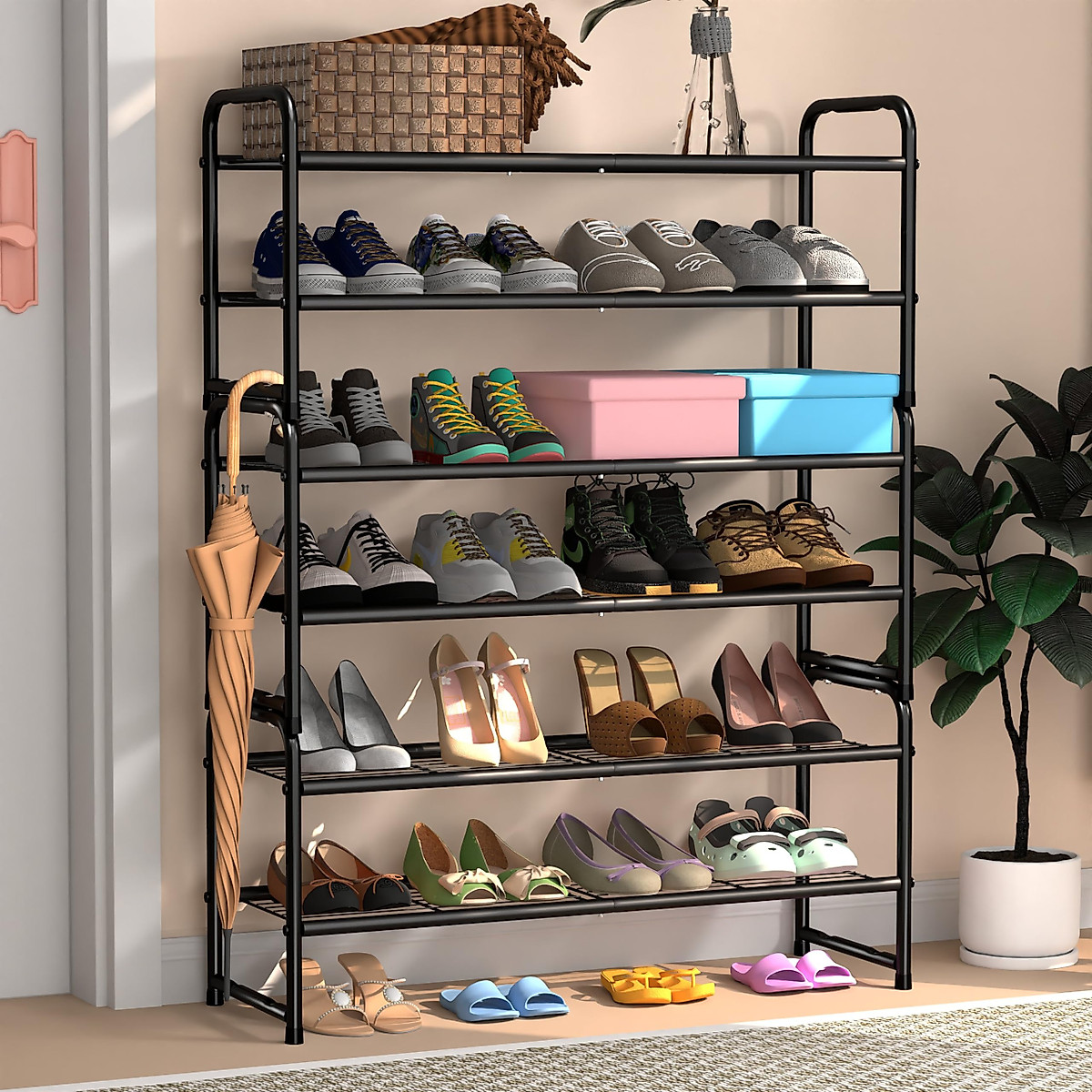 GEORIS Stackable 2-Tier Shoe Rack, Space-Saving Shoe Shelf Organizer for Closet, Entryway, Hallway, Bronze