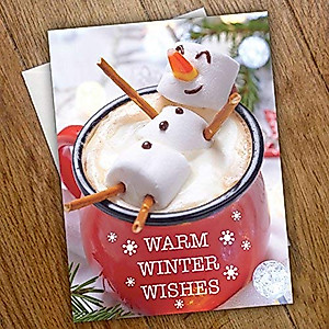 Cocoa Snowman Holiday Card Pack/Set of 25 Winter Wishes Cards/Hot Chocolate Marshmallows Design With Verse Inside/Christmas Cards With Envelopes