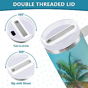 Qilmy 30 oz Beautiful Palm Tree Tumbler with Handle and Straw Lid for Water Iced Tea or Coffee, Stainless Steel Insulated Leak-proof Travel Coffee Mug Cup Gifts