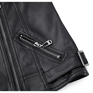 LOKTARC Boys Girls Spring Moto Faux Leather Jackets with Oblique Zipper Black 10-11 Years/Size 140