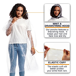 ALBRY Disposable Rain Ponchos for Adults with Drawstring Hood - Emergency Rain Ponchos Family Pack for Women and Men,Clear