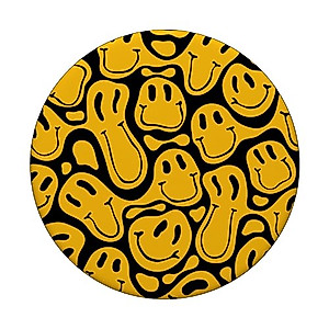 aesthetic trippy liquid black dripping yellow smile face PopSockets Standard PopGrip