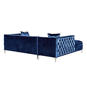 Inspired Home Navy Chaise Sectional Sofa - Design: Giovanni | 115" Left Facing | Velvet | Storage | Metal Legs | Tufted Design