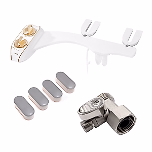 LUXE Bidet NEO 185 Plus Gold, Toilet Seat Bumpers, and Shut-off Valve T-Adapter Bundle