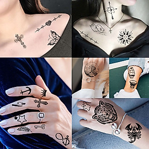 EGMBGM 52 Sheets Tiny Small Temporary Tattoos For Kids Boys Girls, Tribal Animals Butterfly Anchor Compass Tattoo Stickers For Men Women, 3D Cute Flower Fake Face Tatoo Kits Sets For Neck Arm Hands