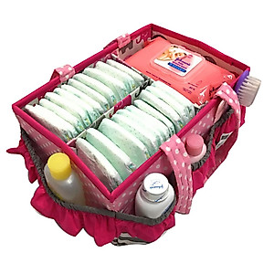 Bacati Elephants Girls Nursery Fabric Storage Caddy with Handles, Pink/Grey