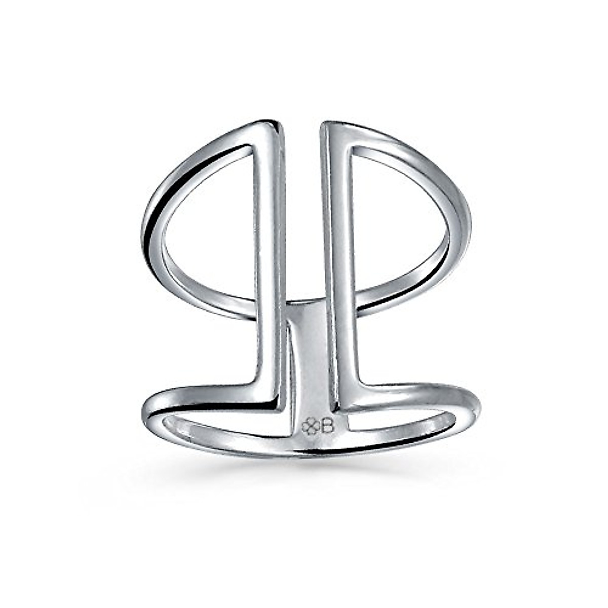 Modern Trendy Fashion Geometric Double Wide Vertical Bar Ring .925 Sterling Silver Ring For Teen Women Adjustable