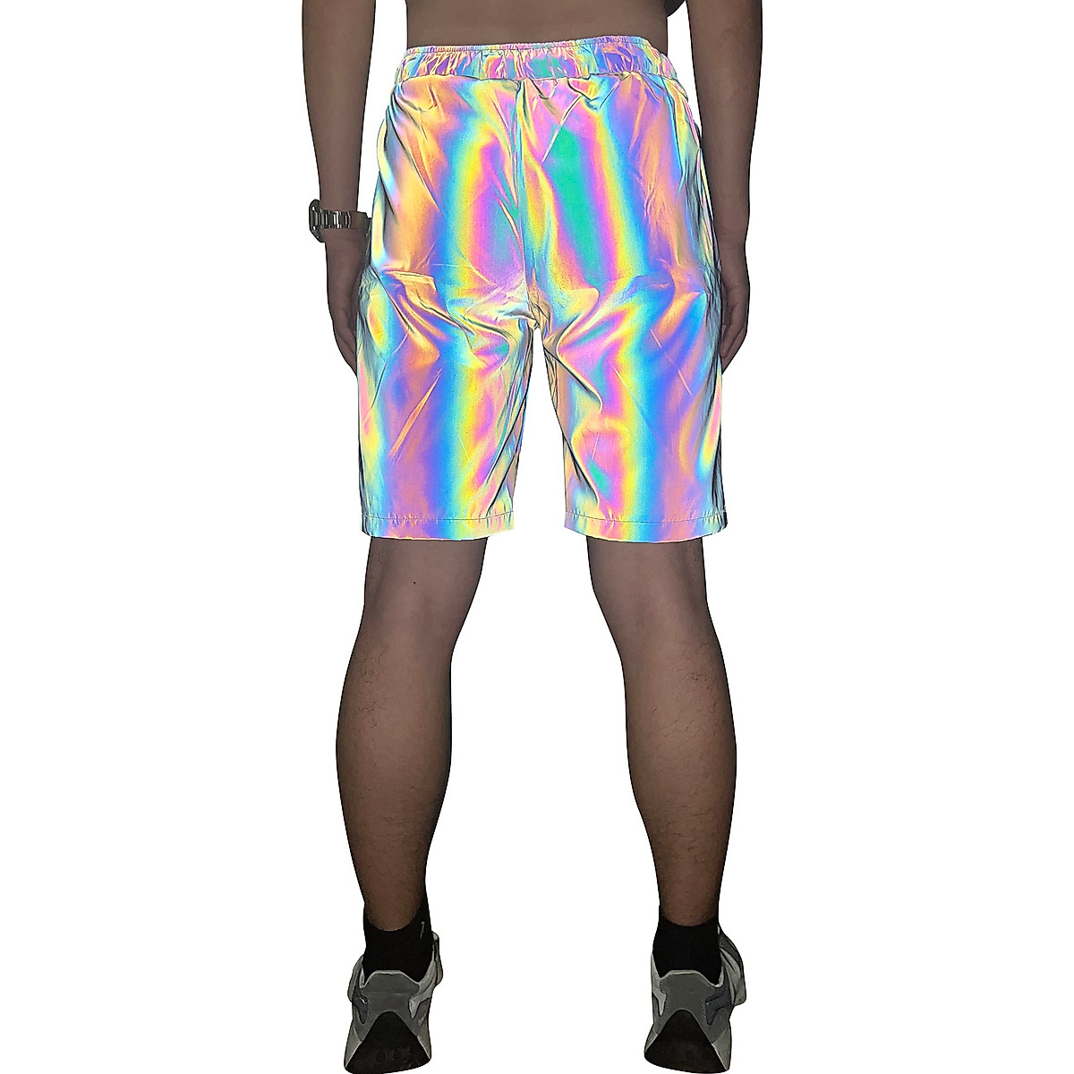 LZLRUN Rainbow Reflective Shorts Pants Men Fluorescent Trousers Casual Night Jogger (XL, Shorts)