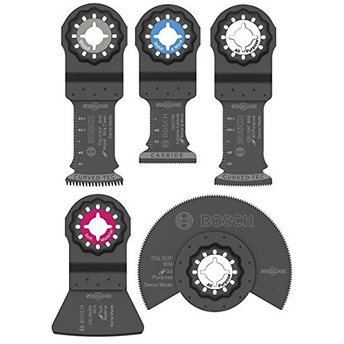 BOSCH OSL005C 5-Piece Starlock Oscillating Multi Tool Assorted Set Blades for Mixed Applications in Metal, Wood and Other General Purpose Materials with Included Case