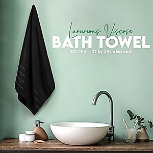 Utopia Towels 4 Pack Premium Viscose Oversized Bath Towels Set, 100% Ring Spun Cotton (27 x 54 Inches) Highly Absorbent, Quick Drying Shower Towels for Bathroom, Spa, Hotel and Travel (Black)