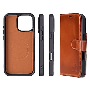 VENOULT Wallet Case for iPhone 16 Pro MAX 6.9" / 16 Pro 6.3" / 15 Pro MAX /14/13 Pro and All Previous Series, [Compatible with MagSafe], Man or Women, 4 Card Holder, Full Grain Genuine Leather, RFID