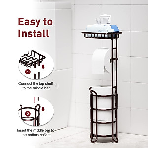 Toilet Paper Holder Stand Tissue Paper Roll Dispenser with Shelf for Bathroom Storage Holds Reserve Mega Rolls-Bronze