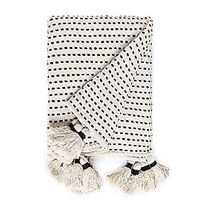 REDEARTH Classic Throw Blanket -with Oversized Decorative Tassels Medium Weight Soft Lap Blanket for Sofa Bed Couch Chairs loveseats car, Living, Indoor/Outdoor use 100% Cotton (50x60; Black)