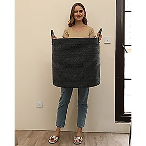 20" x 20" x 20" Extra Large Storage Basket, Cotton Rope Storage Baskets, Woven Laundry Hamper, Cloth Storage Bin, for Clothes Towel Blanket Basket in Living Room, All Black Grey Mix