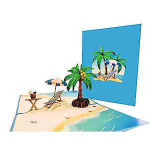 iGifts And Cards Oceanfront 3D Pop Up Greeting Card - Tree, Palms, Ocean, Beach, Vacation, Calm, Bon Voyage, Fun, Just Because, Retirement, Mother’s Day, Father's Day, Happy Birthday
