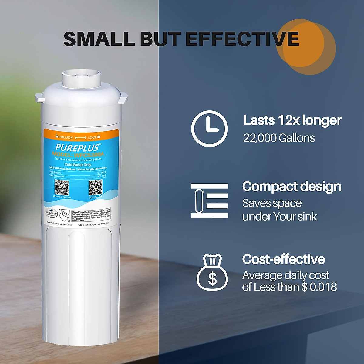 PUREPLUS WFC5300A Under Sink Water Filter, 22000 Gallons, 99.99% Chlorine Reduction, NSF/ANSI Certified, Replacement for WFS5300A Under Counter Water Filtration System