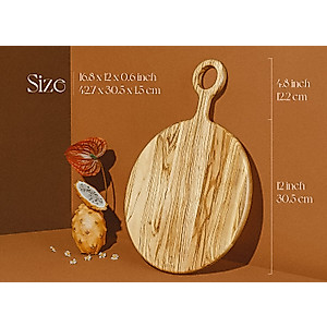 Dofira Italian Olive Wood Round Cutting Board with Ring Handle, Decorative Wooden Serving Board for Kitchen, Reversible Charcuterie Platter for Cheese, Pizza, Bread, Meat, Fruits, 17x12in [Gift Box]