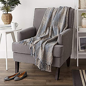 DII California Casual Houndstooth Woven Throw, French Blue & Gray, 50x60