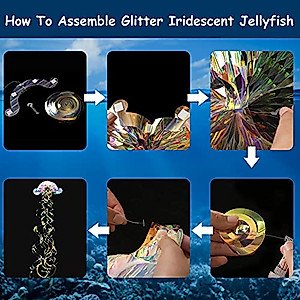 Nezyo 4 Pieces Glitter Iridescent Jellyfish Hanging for Under The Sea Party Decorations Jellyfish Decor Bubble Garlands Transparent Blue for Ocean Mermaid Party Birthday Wedding Baby Shower Decor