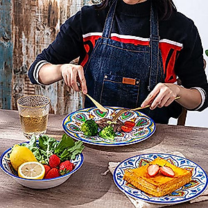 Melamine Dinnerware Set - 12 Pcs Dishware DurableOutdoor Plastic Plates Bowls Service for 4 (Gold Floral)