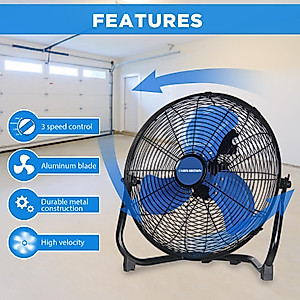 KEN BROWN 14 Inch High Velocity Floor Fan 3-Speed 360° Adjustable Tilting Powerful Airflow for Home,Residential Use, Blue