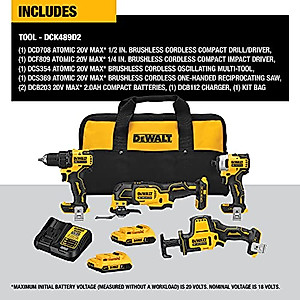 DEWALT DCK489D2 ATOMIC 20V MAX* Brushless Cordless 4-Tool Combo Kit