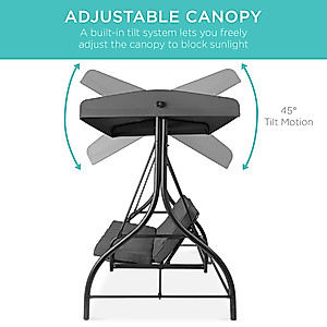 Best Choice Products 3-Seat Outdoor Large Converting Canopy Swing Glider, Patio Hammock Lounge Chair for Porch, Backyard w/Flatbed, Adjustable Shade, Removable Cushions - Gray