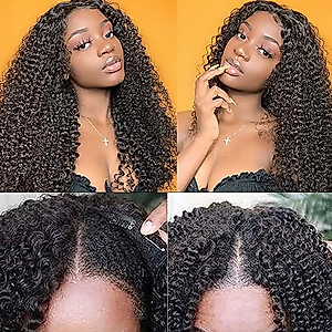 Kiqibeauty V Part Wig Human Hair For Black Women Upgrade U Part Wig Human Hair Kinky Curly Wig 100% Virgin Hair Glueless Wear and Go Wig Minimal Leave Out 200% Density (Kinky Curly, 16 Inch)