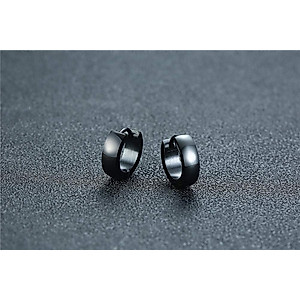 HIJONES Men's Women's Stainless Steel Small Hoop Huggie Hinged Earrings Ear Stud Piercings Black