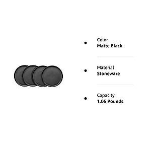 Stone Lain Stoneware Round Salad Plates Set, Black Matte, 1.05 pounds