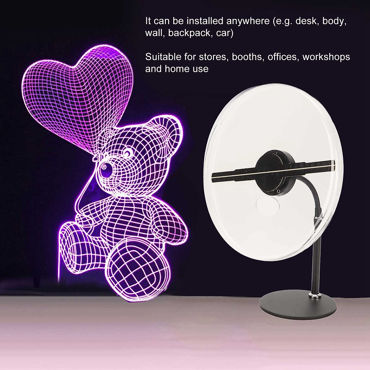 Holographic Advertising Display Fan 3D Fan Holographic Fan Display Air Fan Video Projector 256 Tabletop 176 LED Beads Led Fan 3D Hologram Projector for Shopping Mall Store Shop Bar (US Plug)
