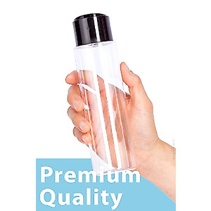 JUVITUS 12 oz Professional Clear Cylinder PET Plastic Bottles Wide Black Disc Cap (6 Pack) BPA Free Refillable Empty Storage Containers