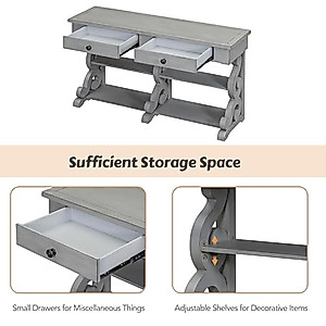 Brabrety Rustic Console Table Sideboard with Ample Storage, Open Shelves and Drawers,for Entrance Dinning Room Living Room (Antique Gray@Storage)