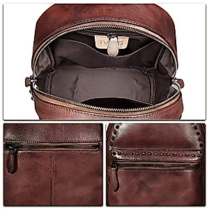 Genuine Leather Backpack for Women Vintage Fashion Bookbag Handmade Casual Satchel (Coffee) Medium