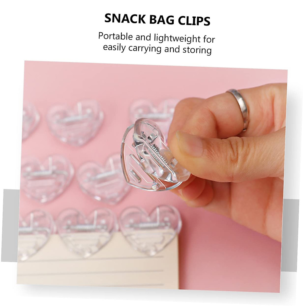 Ciieeo 20pcs Transparent Love Clip Heavy Duty Bag Clips File Paper Clamps Money Binder Clips Multipurpose Bag Clips Drawing Board Clamps Mini Chips Plastic Multifunction Girl Paper Clip