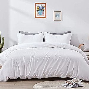 CALIFORNIA BEDDING Hotel Luxury 800 Thread Count Long Staple Egyptian Cotton King -XL 116x98 Size 3-Pieces Duvet Cover Set Hidden Zipper Closer & Corner Ties Breathable and Fade Resistant White Solid