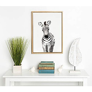 Kate and Laurel Sylvie Baby Zebra Animal Print Portrait Framed Canvas Wall Art by Amy Peterson, 18x24 Natural