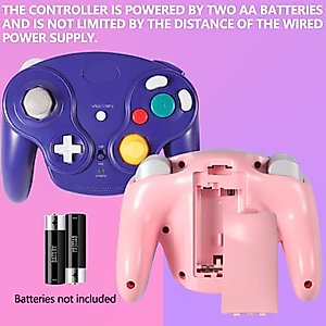 Dliaonew 2.4G Wireless Gamecube Controller, Classic Gamecube Wii Controller with Receiver Adapter for Wii Gamecube NGC (Pink and Purple)