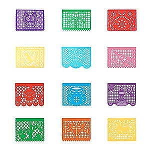 Mexican Party Banners - 4 Pack Papel Picado Banner Cino de Mayo Fiesta Party Decorations, Dia De Los Muertos Day of The Dead Decor Flag