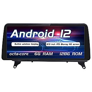 12.3 inch Car GPS Navigator Auto Stereo Blu-ray Touch Screen for BMW X5 X6 E70 E71 with iDrive System Retained CarPlay (Android 12 CIC System, Octa Core 6GB RAM 128GB ROM)